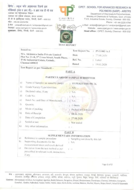 INDIAN TEST CERTIFICATES - Alchimica